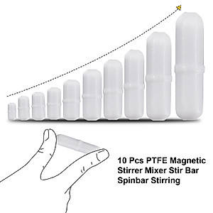 Yizerel 10pcs PTFE Magnetic Stirrer Mixer Stir Bar Spinbar White Color
