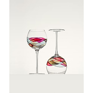 Antoni Barcelona Wine Glass Large Stem 21oz - EXCLUSIVE BOX - Handblown & Handmade, Handpainted Glasses Drinkware Essentials Wine Glassware Unique Gifts Ideas Women Men Birthday Wedding (Red, Set 2)