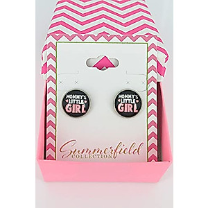 Stainless Steel Mommy's Little Girl Print Glass Stud Earrings 12mm