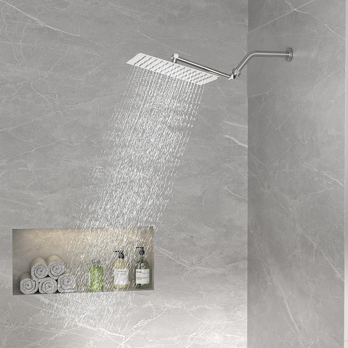 Shower Head with Adjustable Shower Arm - Sarlai 12 Inch Rain Shower Head Solid Square Ultra Thin 304 Stainless Steel with Solid Brass 11 Inch Adjustable Extension Arm, Chrome Finish