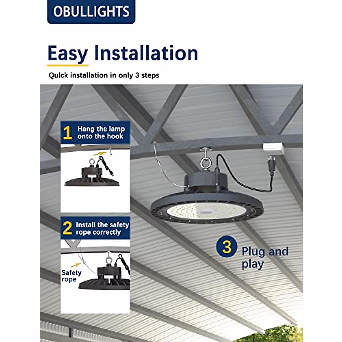 Super Bright UFO LED High Bay Light 150W 22500lm 5000K, 30% Brighter than normal LED, Alternative to 600W MH/HPS for Shop Garage Barn Warehouse Factory Gym, 100-277V, UL US Plug 5’ Cable, IP65