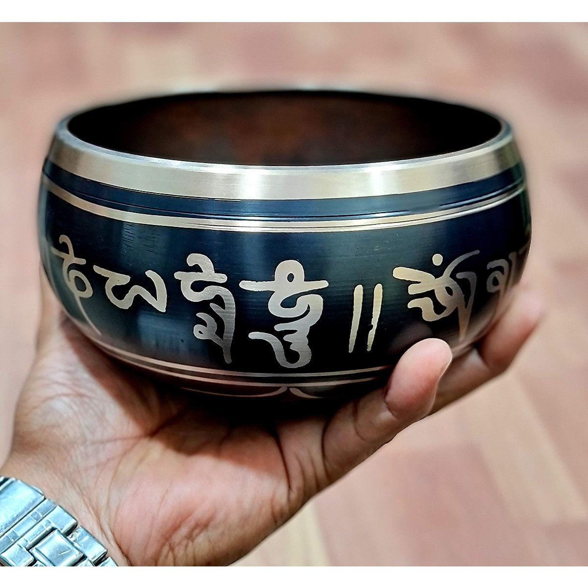 eSplanade - 6 inches - Singing Bowl Tibetan Buddhist Prayer Instrument With Striker Stick | OM Bell | OM Bowl | Meditation Bowl | Music Therapy (black)