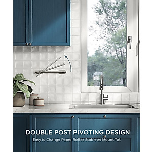 FORIOUS Under Cabinet Paper Towel Holder for Kitchen Bar Sink, Brushed Nickel Paper Towel Holder Under The Cabinet, Self Adhesive Paper Towel Holder Stainless Steel, Wall Mount Paper Towel Roll Holder