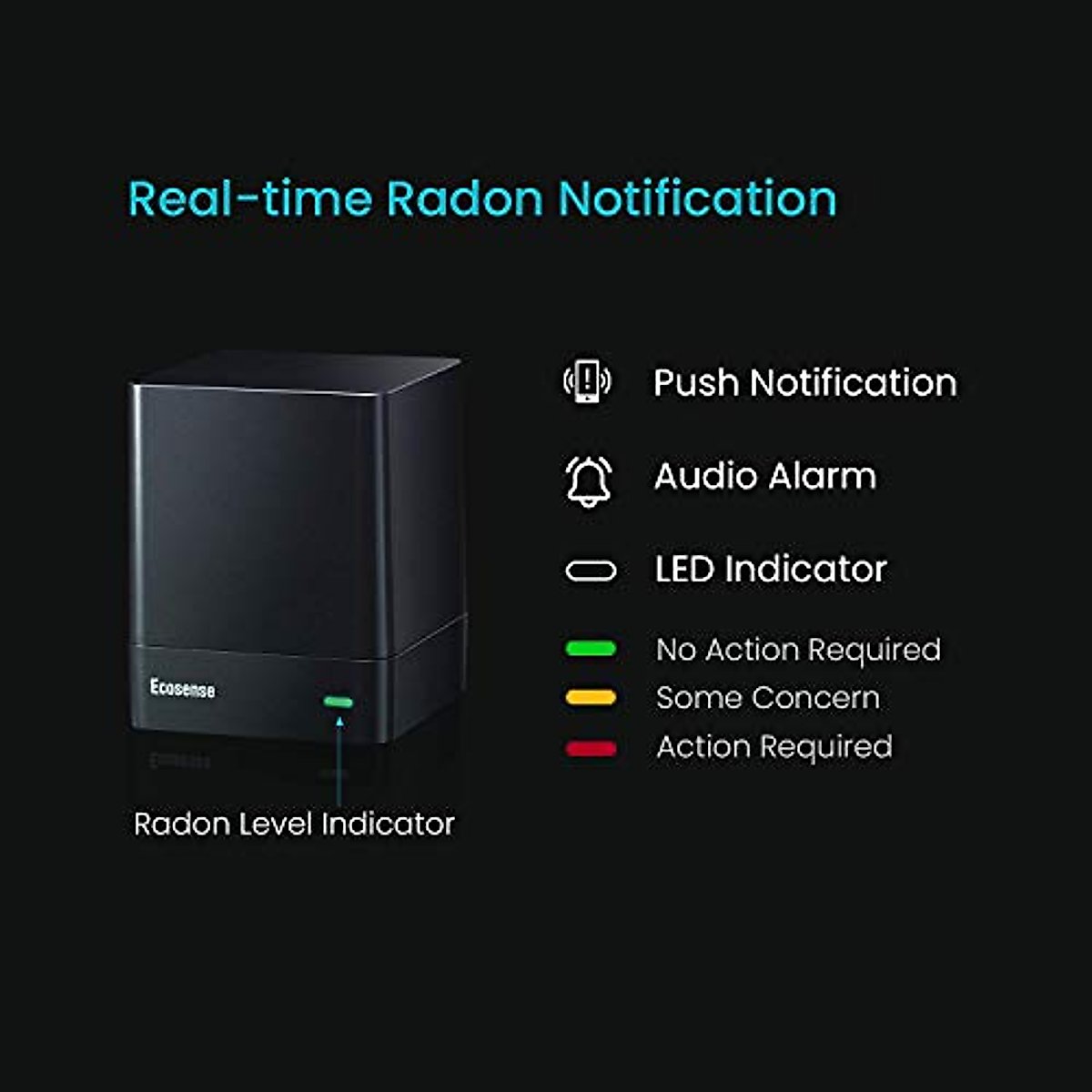 Ecosense EQ100 EcoQube, Smart Continuous Radon Detector for Home, Easy to Use, Accurate, Wi-Fi, USA Version pCi/L