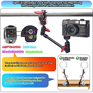 JEBUTU 13"/34cm Magic Arm w Clamp, Camera Mount & Clamp w 1/4" 3/8" Threads and Articulating Friction Magic Arm, Overhead Phone Mount, Camera Boom Arm Mount for Light Webcam Mic Action Camera Monitor
