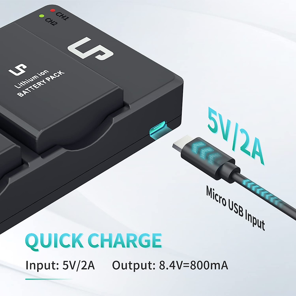 LP EN-EL14 EN EL14a Battery Charger Pack, 2-Pack 1200mAh Battery & Dual Slot Charger, Compatible with Nikon D3100 D3200 D3300 D3400 D3500 D5100 D5200 D5300 D5500 D5600 DF P7000 P7100 P7700 P7800