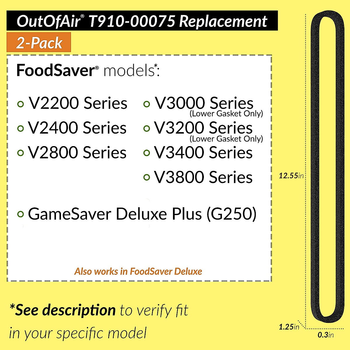 Upper and Lower Gasket Replacements for FoodSaver (2 Foam Gaskets) - Fits V2200, V2400, V2800, V3000, V3200 Series Vacuum Sealers (Replaces Food Saver T910-00075) by OutOfAir