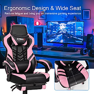 GYMAX Gaming Chair, Ergonomic Computer Chair with Footrest, Linkage Armrests & Lumbar Cushion, Big Wide High Back Video Gaming Chair, Reclining Office Rolling Chair for Adult/Teens (Pink)