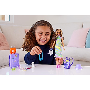 Barbie It Takes Two Doll & Accessories, Travel-themed Set with Puppy, Working Suitcase, Sticker Sheet & 10+ Pieces