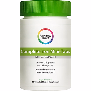 Rainbow Light - Complete Iron Mini-Tabs, Gently Encourages Healthy Iron Levels by Promoting Iron Absorption with Ferractiv Iron, Vitamin C and Ginger, Vegan, Gluten-Free, Non-Constipating, 60 Tablets