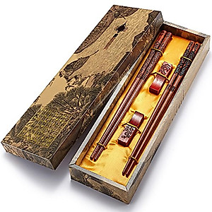 Chopstick Reusable Chinese Dragon and Phoenix Chopsticks with Holder and Carrying Bag Chinese Traditional Stylish Gift Set (2 Pairs)