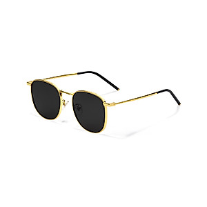 Veda Tinda Vision Sunglasses Women and Men Trendy Retro Square Black TAC Gold Frame Polarized UV400 Protection C09S01