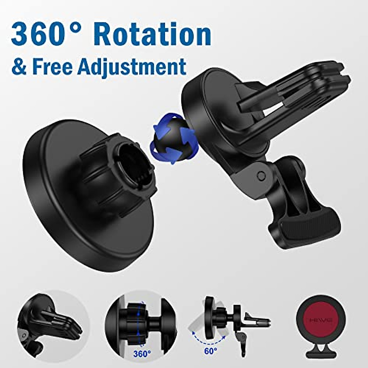 Magnetic Wireless Car Charger, Design for MagSafe Car Mount Charger, Strong Magnetic 15W Fast Charging Car Charger Phone Holder with USB Car Charger for MagSafe iPhone 14/13/12 Series (Red)