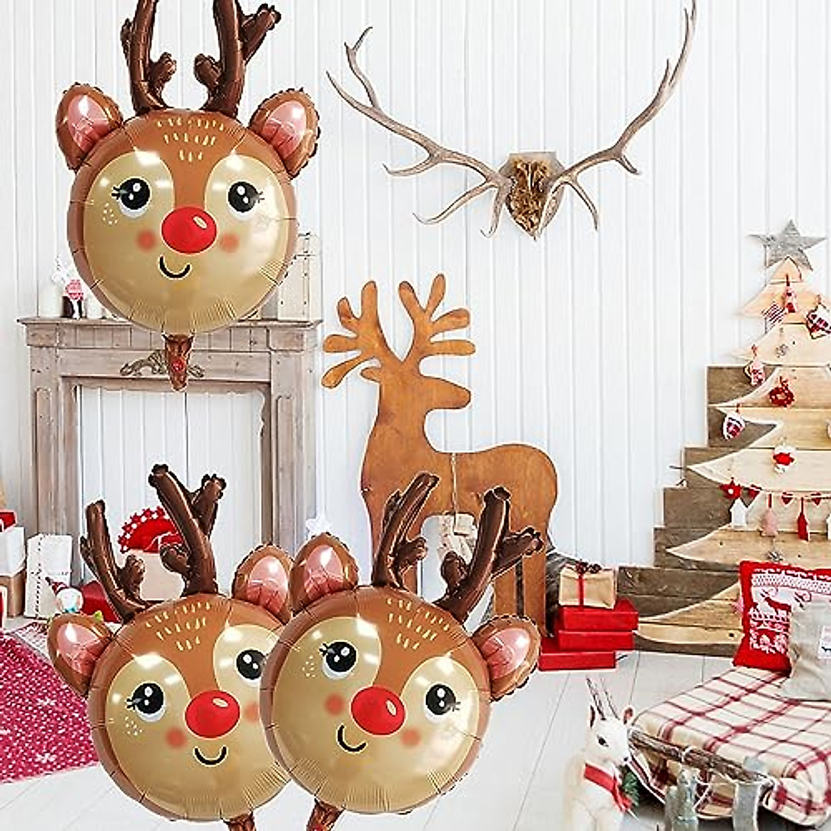 Reindeer Balloons Christmas Balloons Reindeer Head Foil Balloons for Christmas-Themed Party Birthday Party Supplies Decorations Party Decorations Balloons Party Sets-3pcs