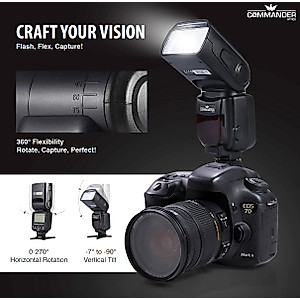Commander Optics E-TTL Flash Speedlite Bounce/Swivel with LED Backlit for Canon Rebel T7, SL3, 4000D, 850D, 80D, 90D, R, RP, R5, R6, R8, 6D Mark II, 5D Mark IV & More Camera Flash for Canon