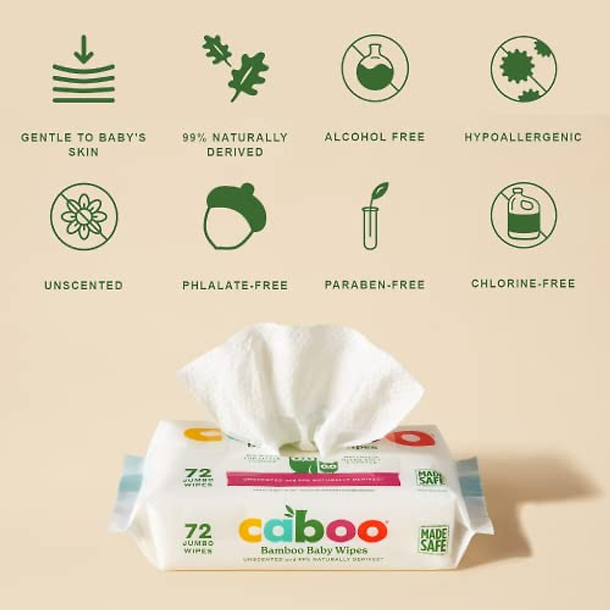 Caboo Tree-Free Bamboo Baby Wipes, Eco-Friendly Naturally Derived Baby Wipes for Sensitive Skin, 3 Resealable Peel Tab Travel Packs, 72 Wipes Per Pack, Total of 216 Wipes