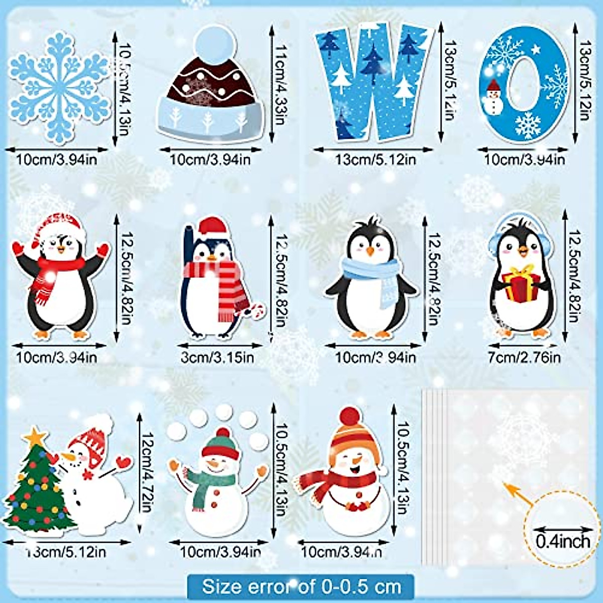 Marspark 68 Pieces Winter Classroom Bulletin Border Decoration Penguin Cutouts Snowflake Snowman Gloves Hat Hello for Christmas Home Decor (Snowman)