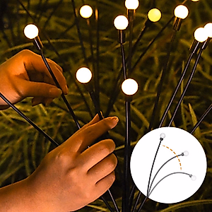 MMQ Solar Garden Lights, 2 Pack Solar Firefly Lights, 8 LEDs Bulbs Solar Outdoor Decorative Lights for Patio Pathway Christmas Halloween Decor, Warm White