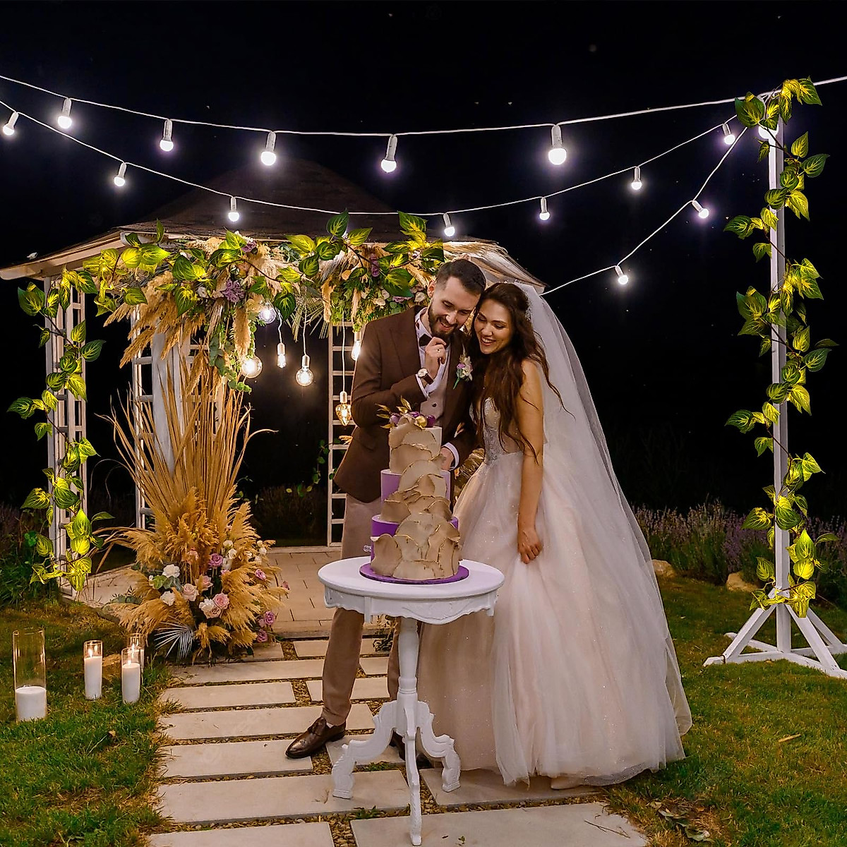 YJFWAL Artificial Green Ivy Leaf Garland String Lights - 6.5ft 1 Vine Fairy Lights with 2Pcs 30 LED String Lights, Battery Operated Fake Greenery Decor for Home, Garden, Party, Weddings, and Walls