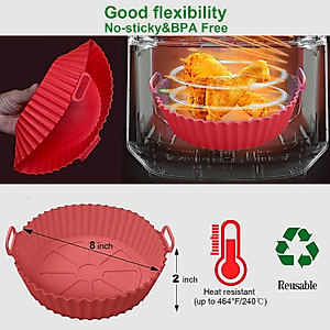 2 Pack Air Fryer Silicone Liners, 8 Inch Air Fryer Liners Apply To 3-6 Qt Air fryer Oven, Replacement Of Parchment Paper, Top: 8"- Bottom: 7"