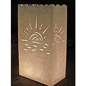 CleverDelights White Luminary Bags - 20 Count - Sunset Design - Wedding Party Christmas Holiday Luminaria
