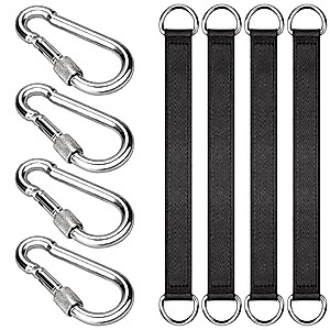 ISusser 4 PCS Black Tree Swing Straps Hanging Kit with 4 Carabiners, 24cm / 9.4inches Length Tree Swing Hanging Kit Holds 220 lbs Perfect for Tree Swing Hammocks