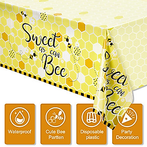 Bee Plastic Tablecloths Sweet as Can Bee Decorative Table Cover Honey Bees Baby Shower Party Table Cloth Set for Birthday Party Supplies Table Decoration, 54 x 108 Inches(3 Packs)