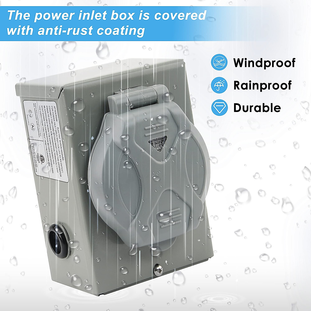 Luckyweld 50Amp Generator Power Inlet Box,125/250V, 12500W,NEMA SS 2-50P Generator Inlet Box,Waterproof, Outdoor Use