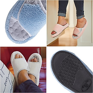 isotoner Women's Terry Spa Slip On Slide Slipper with Memory Foam for Indoor/Outdoor Comfort, Blue Moon, 9.5-10