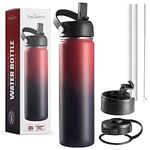 Brewberry Stainless Steel Insulated Water Bottle and Travel Mug for Hot and Cold Beverages, Wide Mouth, Double Wall Insulated Hydration Sports Water Bottle for Hiking, Biking, Outdoor, 22 OZ BPA Free