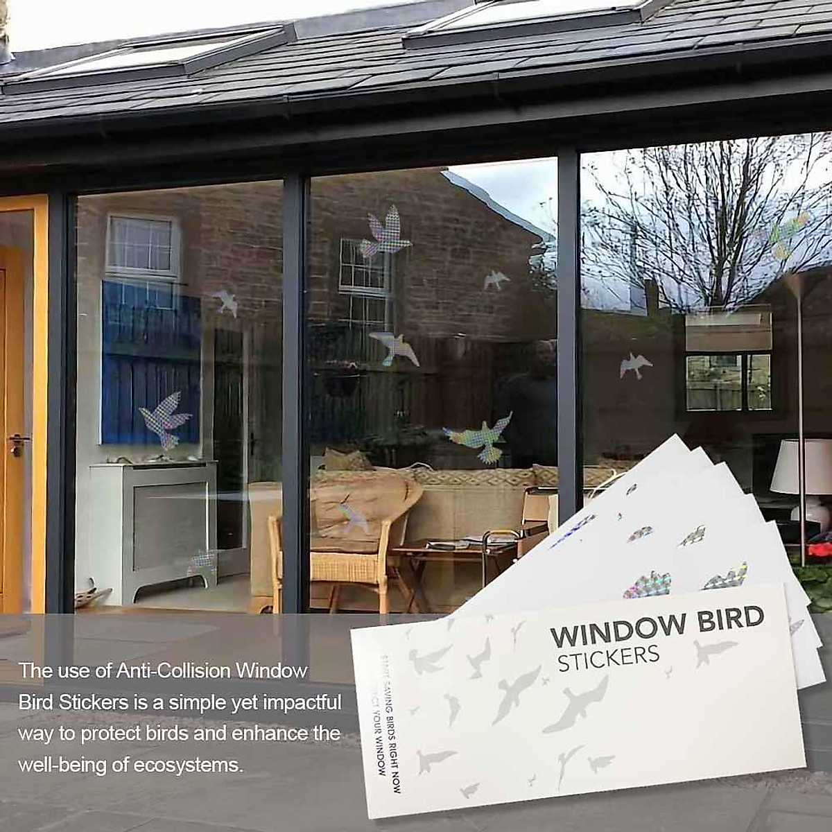 Anti-Collision Window Bird Stickers Decals Glass Door Protect and Save Bird Strikes (Reflective)