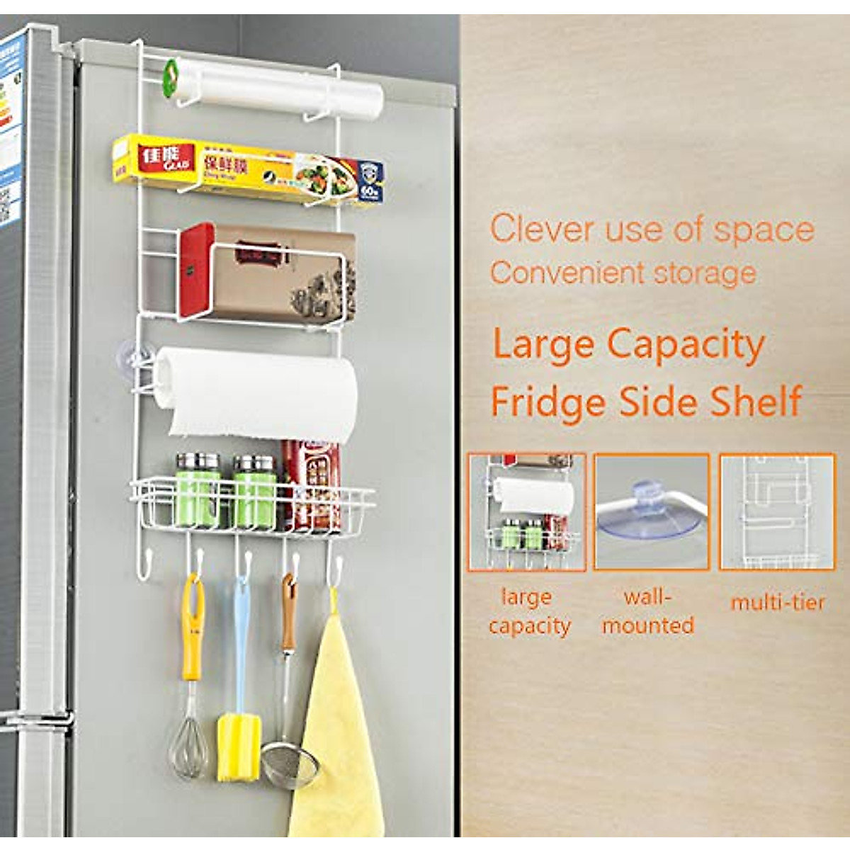 Ritioner Refrigerator Rack, Fridge Side Shelf Multi-Layer Sidewall Holder, Multifunctional Kitchen Supplies Organizer Household Hanging Hook Folding Fridge Storage for Narrow Spaces by Everyday Home