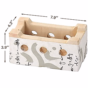 TIKUSAN Table Top Charcoal Grill, Shichirin with Wire Mesh Grill and Wooden Base Made in Japan Original Japanese Design White Middle Size