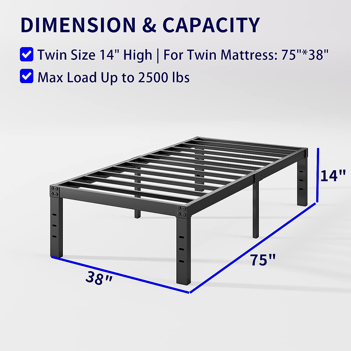 Neslime 14 Inch Twin Bed Frame No Box Spring Needed, Metal Platform Twin Size Bed Frame, Heavy Duty, Easy Assembly and Noise Free, Black