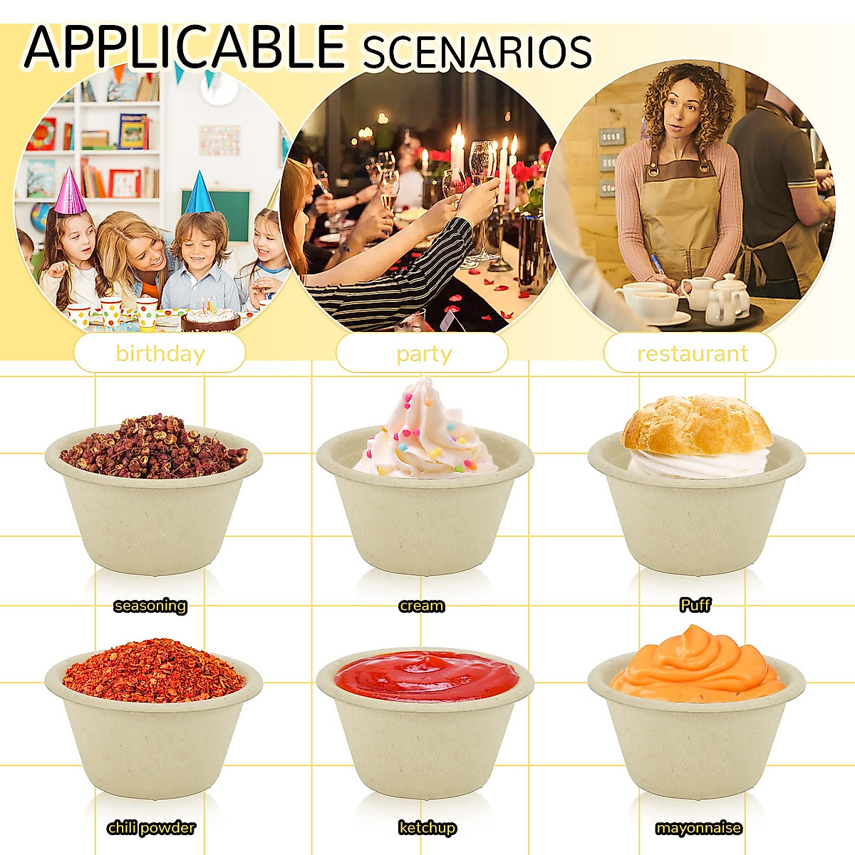 LeonBach 200 Pack 2oz Natural Sugarcane Paper Bowls, Compostable Paper Condiment Snack Sample Tasting Serving Cups Biodegradable Food Containers Small Dipping Cup