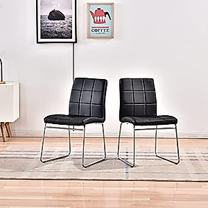 Modern Dining Table Set for 2 Round Glass Table and Faux Leather Chairs Set 3 Piece Dining Set for Kitchen,Dining Room,Afternoon Tea (Table + 2 Black Chairs)