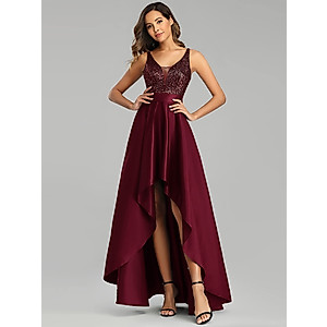Ever-Pretty Women's V Neck A-line High-Low Party Dress Long Evening Dress Burgundy US4