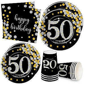 HIPVVILD Happy 50th Birthday Plates And Napkins Party Supplies Men Women - 50th Birthday Decorations Party Tableware, Plate, Cup, Napkin, 50 Year Old Birthday Table Decorations Dinnerware | Serve 24