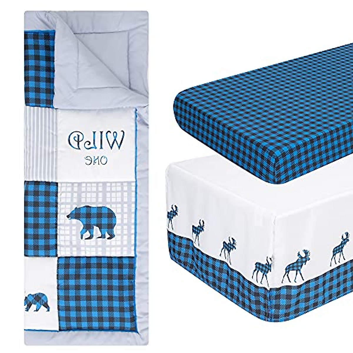 KIDDOS 3-Piece Baby Crib Bedding Set for Boys| Luxury Microfiber |Baby Crib Bedding Sets Include Comforter, Crib Sheet and Bed Skirt | (Wild Blue)