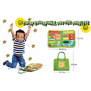 SoEm Busy Board Montessori toy Sensory Educational toy for 1 2 3 4 5 6 years Activity book for basic dress skills and fine motor for Travel plane and car, 16 activities in 1 Gifts for Girls and Boys