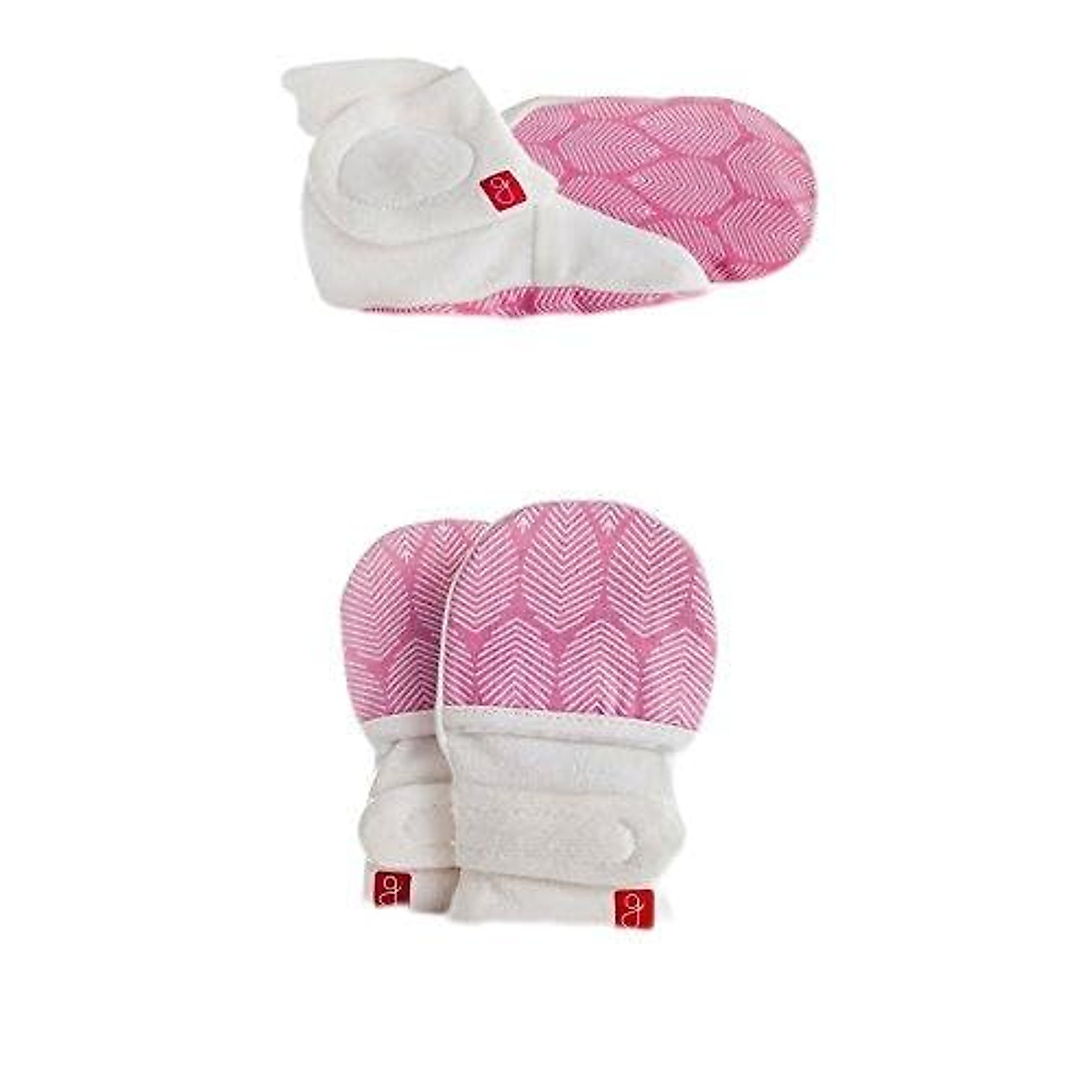 goumikids Organic Mitts & Booties Bundle, Soft Stay On Scratch Proof Mittens and Adjustable Baby Booties (Leaves/Pink, 0-3 Months)