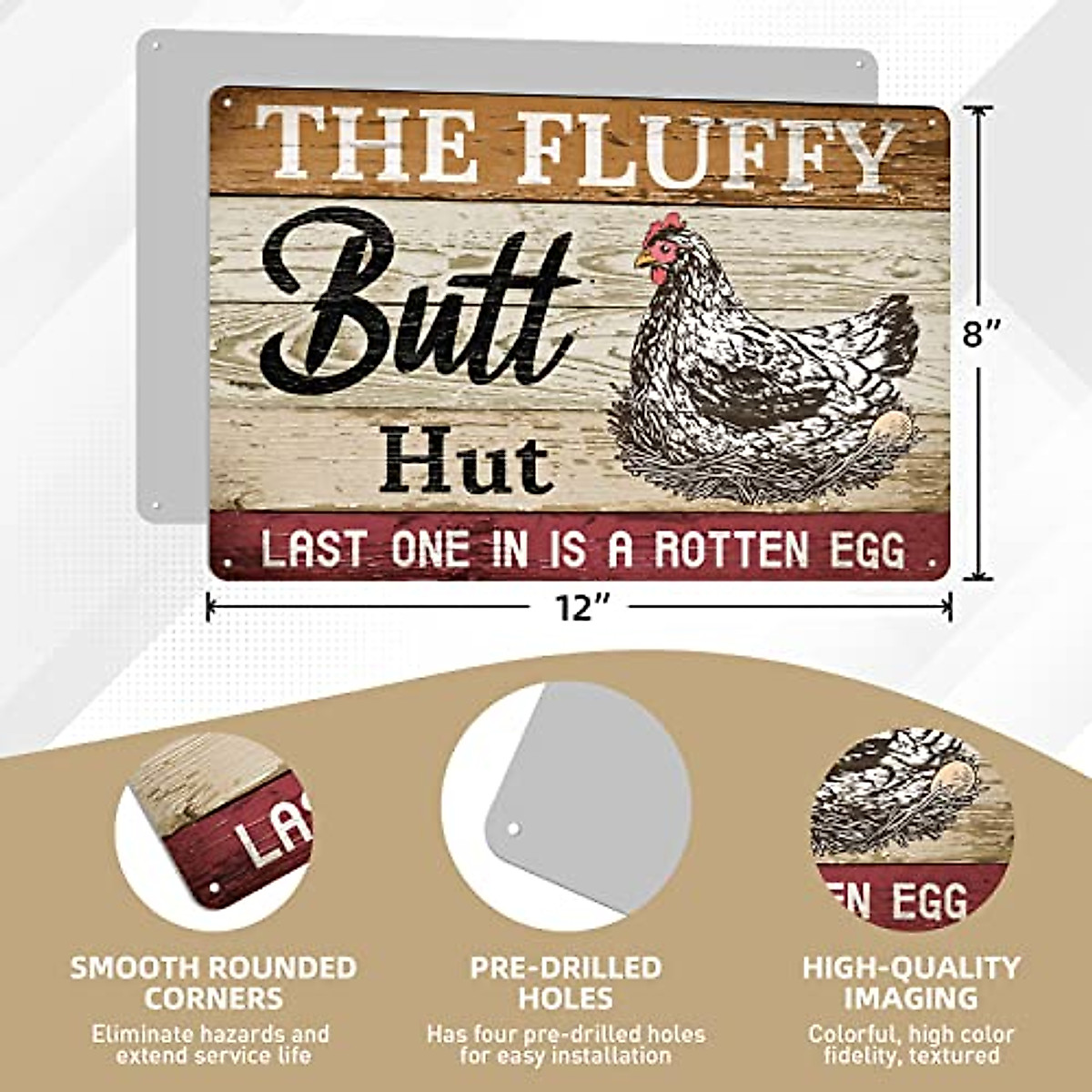 Rousen Chicken Coop Signs, Funny Farm Metal Decor Plaque, Aluminum Sign Suitable for Kitchen, Indoor, Outdoor, Barn, Metal Sign Dimensions are 12x8 Inch，4 Holes for Easy Hanging - The Fluffy Butt Hut.