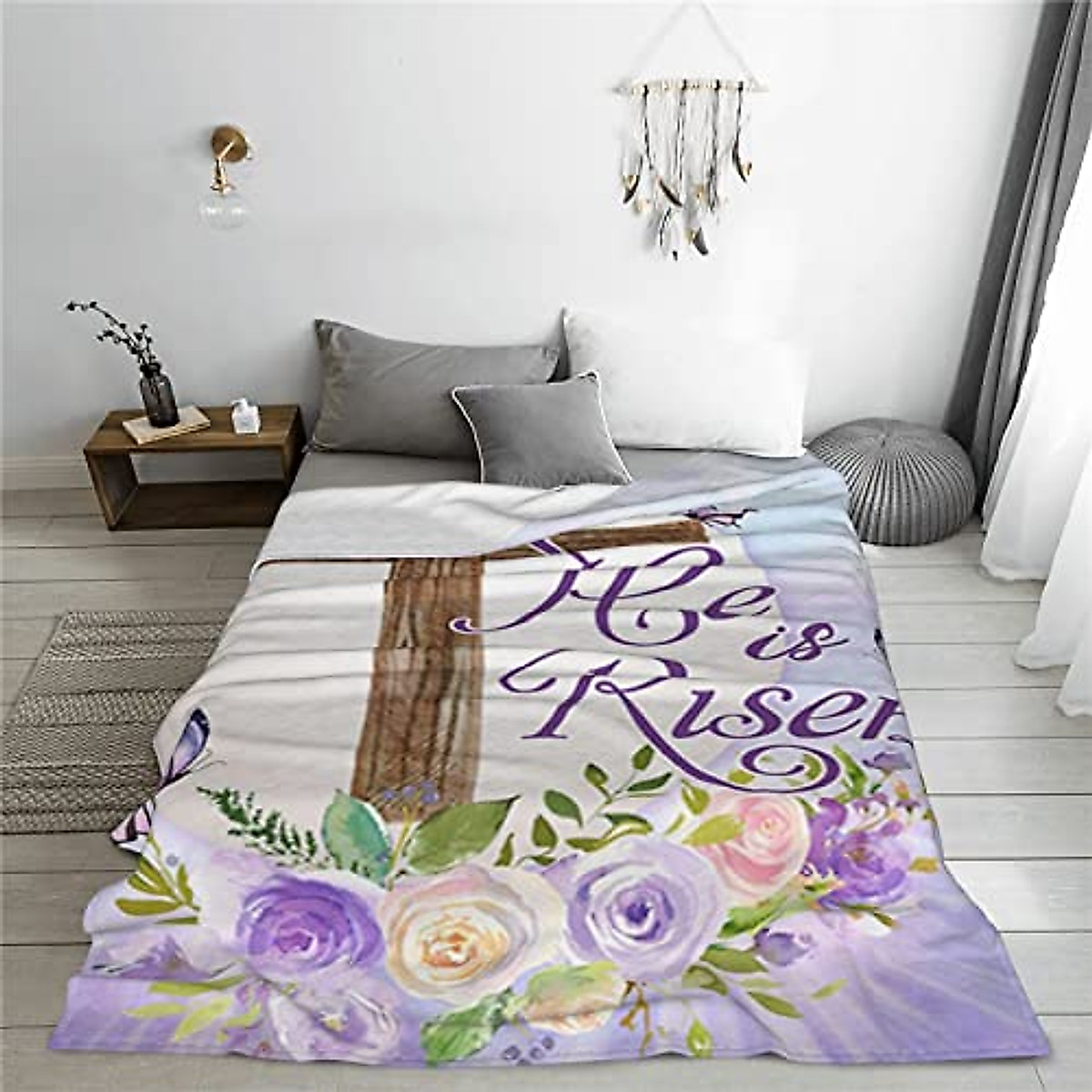 Gaotaju Flannel Fleece Blanket 40"X30" ，Easter Flag He is Risen Religious Sofa Throw Blanket Funny Ultra-Soft Travel Spring Blankets for Adult Keep Warm