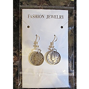 Mercury Dime (900 Silver) Earings with 925 Sterling Silver Earrings Hook Coil Ear Wires & Gift Bag