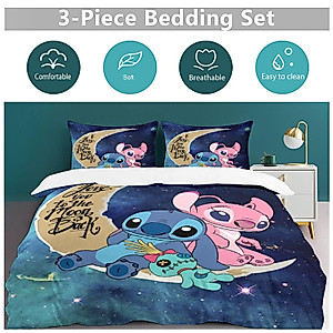 MSLuLa Cartoon Bed Duvet Cover Cute Kids Adults Bedding Sets Anime 3D Printed Lightweight 3 Pieces Comforter Cover Sets with 1 Duvet Cover and 2 Pillow Cases, Twin