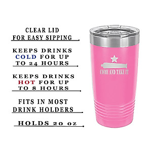 Rogue River Tactical Come and Take It Gonzales Texas Flag 20 Oz. Stainless Steel Travel Tumbler Mug Cup w/Lid Vacuum Insulated Hot or Cold (Pink)