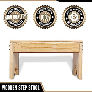 ﻿Wooden Step Stool for Adults & Kids - Very Sturdy, Bed Stool for High Beds, Kitchen, Bathroom, Closet. Made Lightweight Quality Eco Pine, Attractive & Easy to Assemble