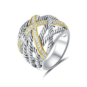 UNY Ring Twisted Cable Wire Weave Designer Fashion Brand David Womens Vintage Valentine Love Gifts Rings (silver-and-gold-plated-brass, 7)