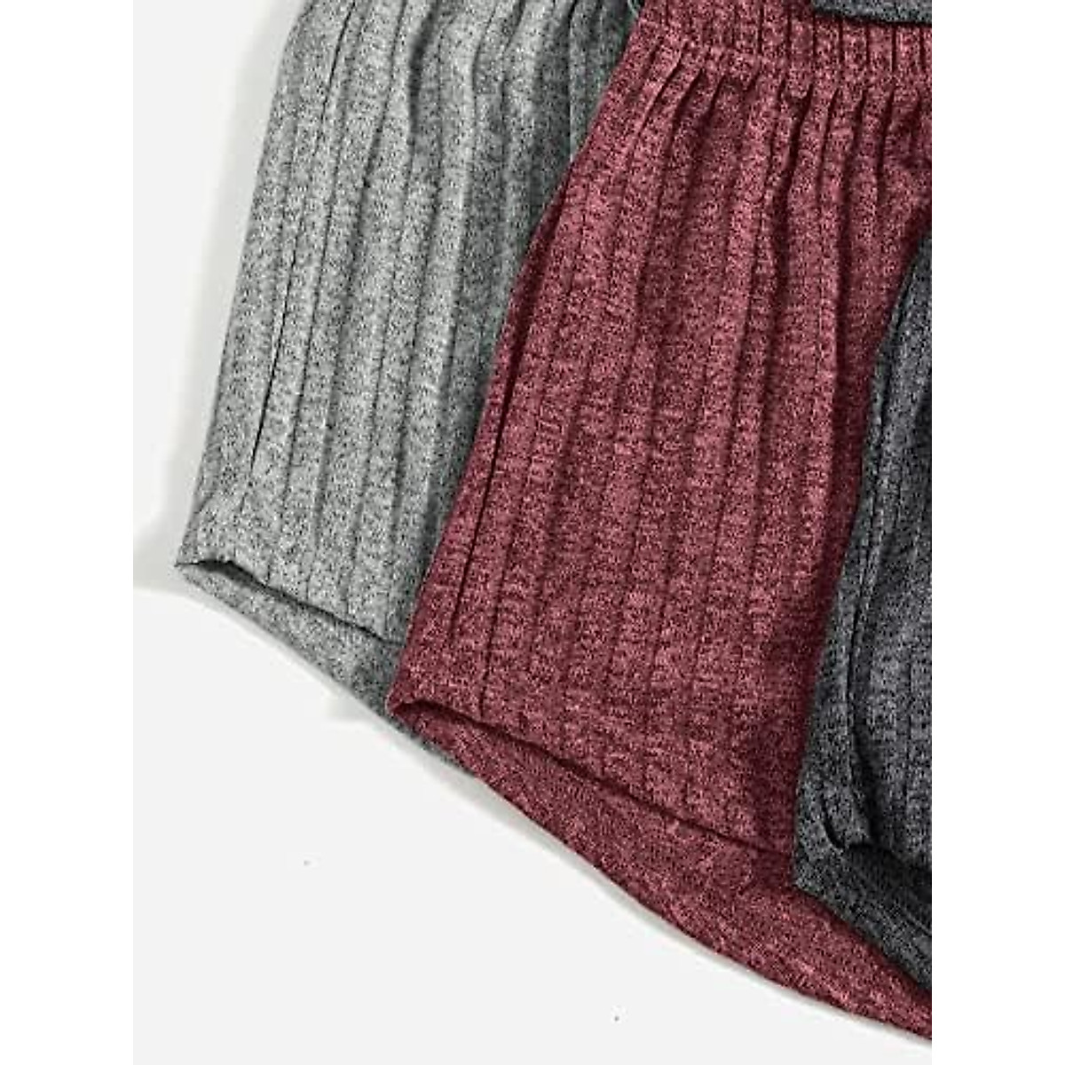 SheIn Women's 3 Sets Rib Knit Lounge Set Crop Cami Top and Tie Front Shorts Sleepwear Pajama Set Solid Multicolor Large