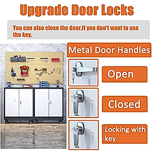 Metal Garage Storage Cabinet with Wheels,Adjustable Shelves with Doors and Lock,Sturdy and Durable Heavy Duty Utility Storage Cabinet for Office/Garage/Kitchen/Pantry Organizer Storage Cabinet/White